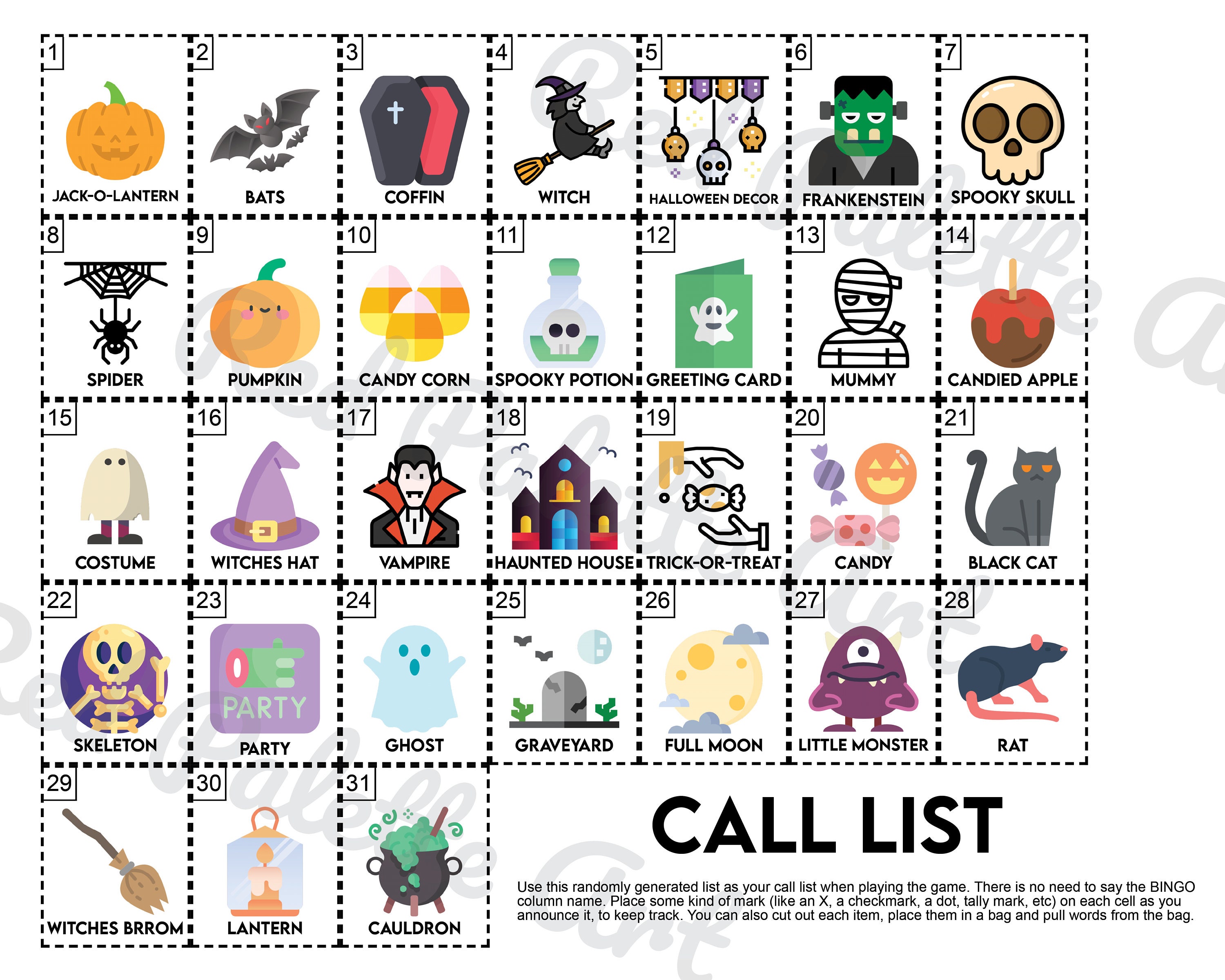 DIGITAL DOWNLOAD 100 Halloween Printable Bingo Cards Includes Calling ...