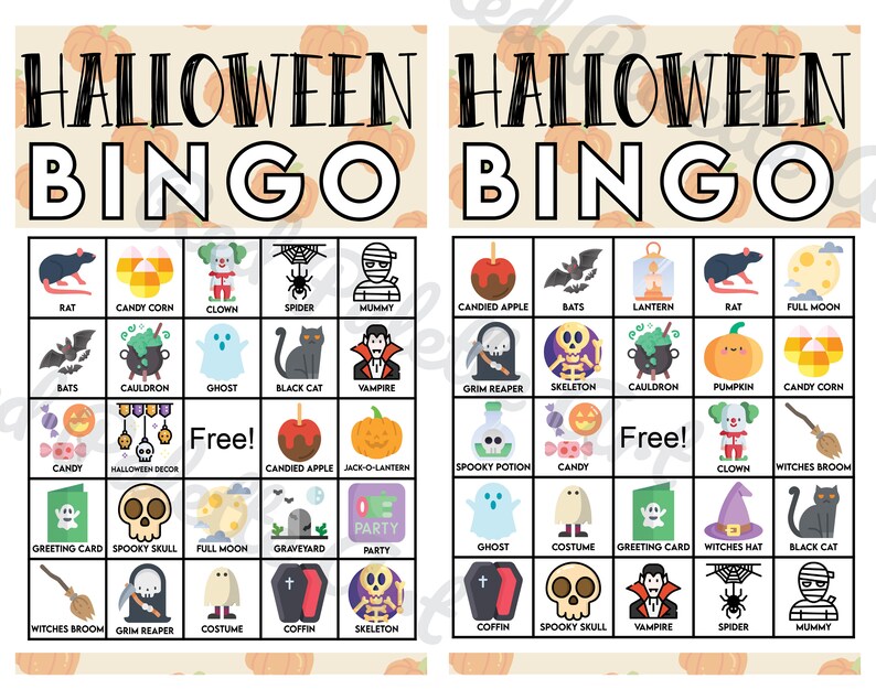 DIGITAL DOWNLOAD 32 Halloween Printable Bingo Cards Includes Calling ...