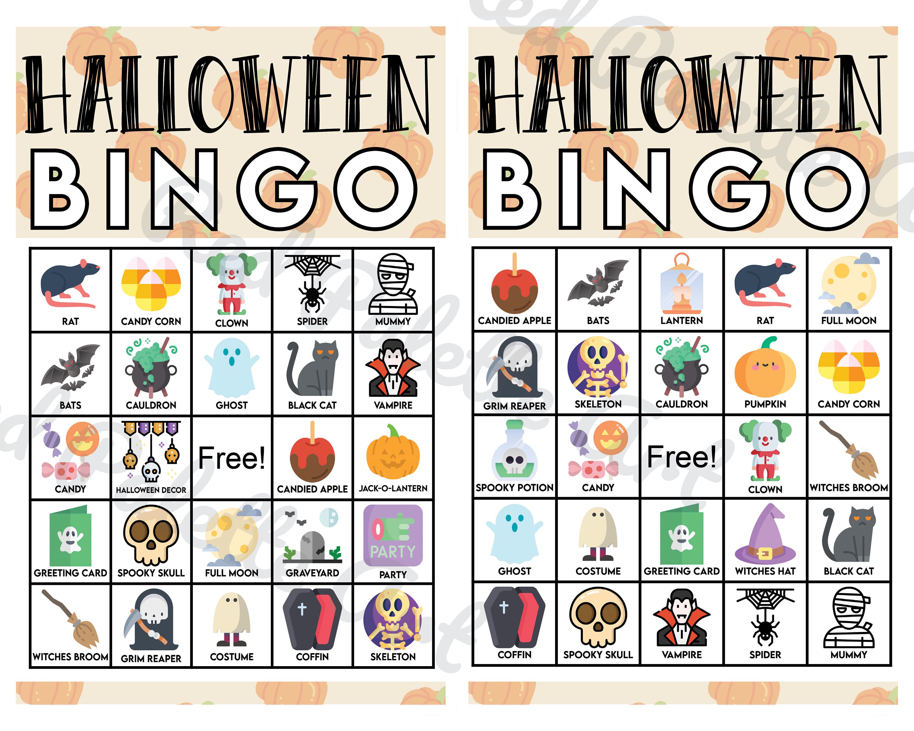 DIGITAL DOWNLOAD 32 Halloween Printable Bingo Cards Includes Calling ...
