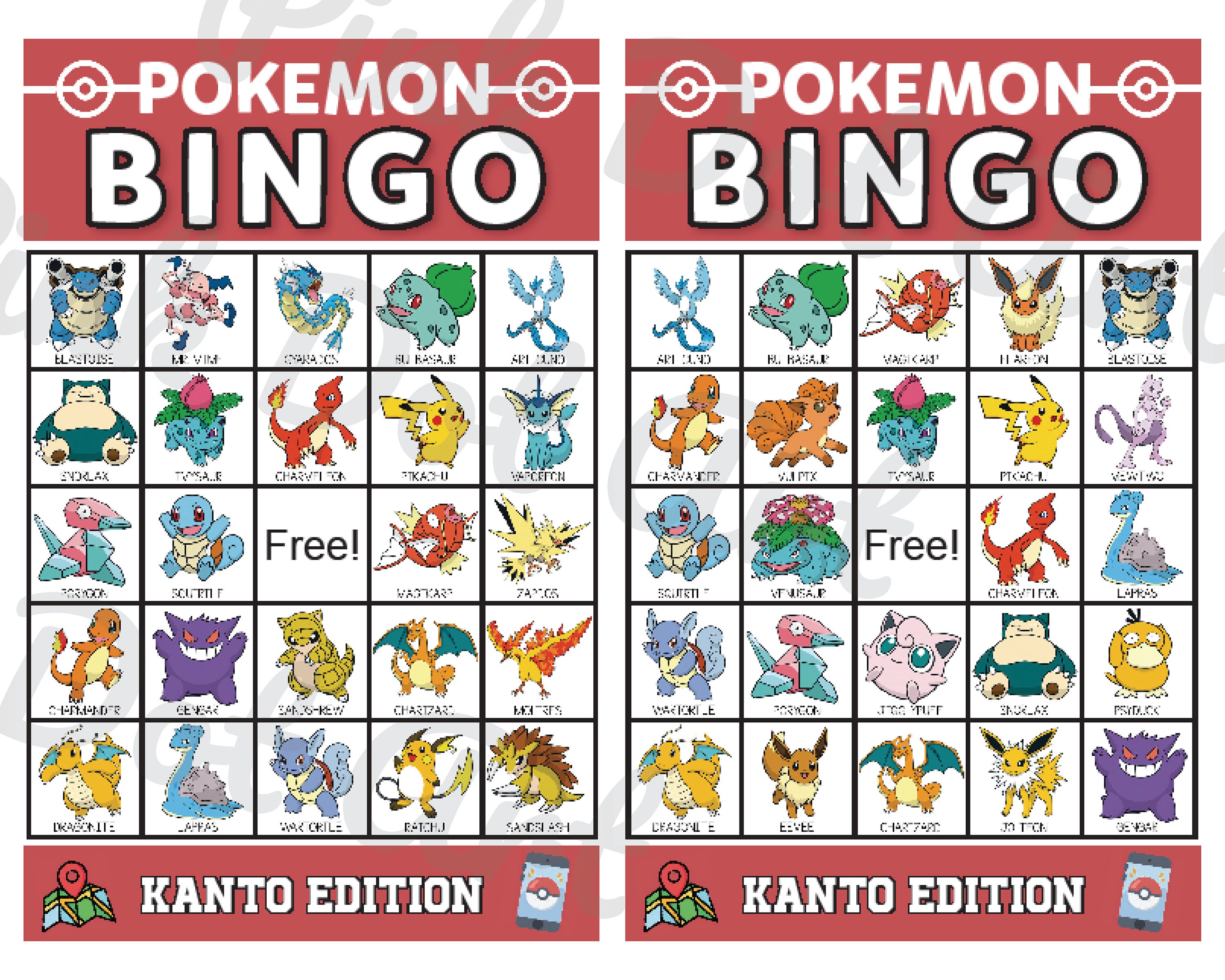 DIGITAL DOWNLOAD Poket Mon Inspired 32 Bingo Cards - Etsy