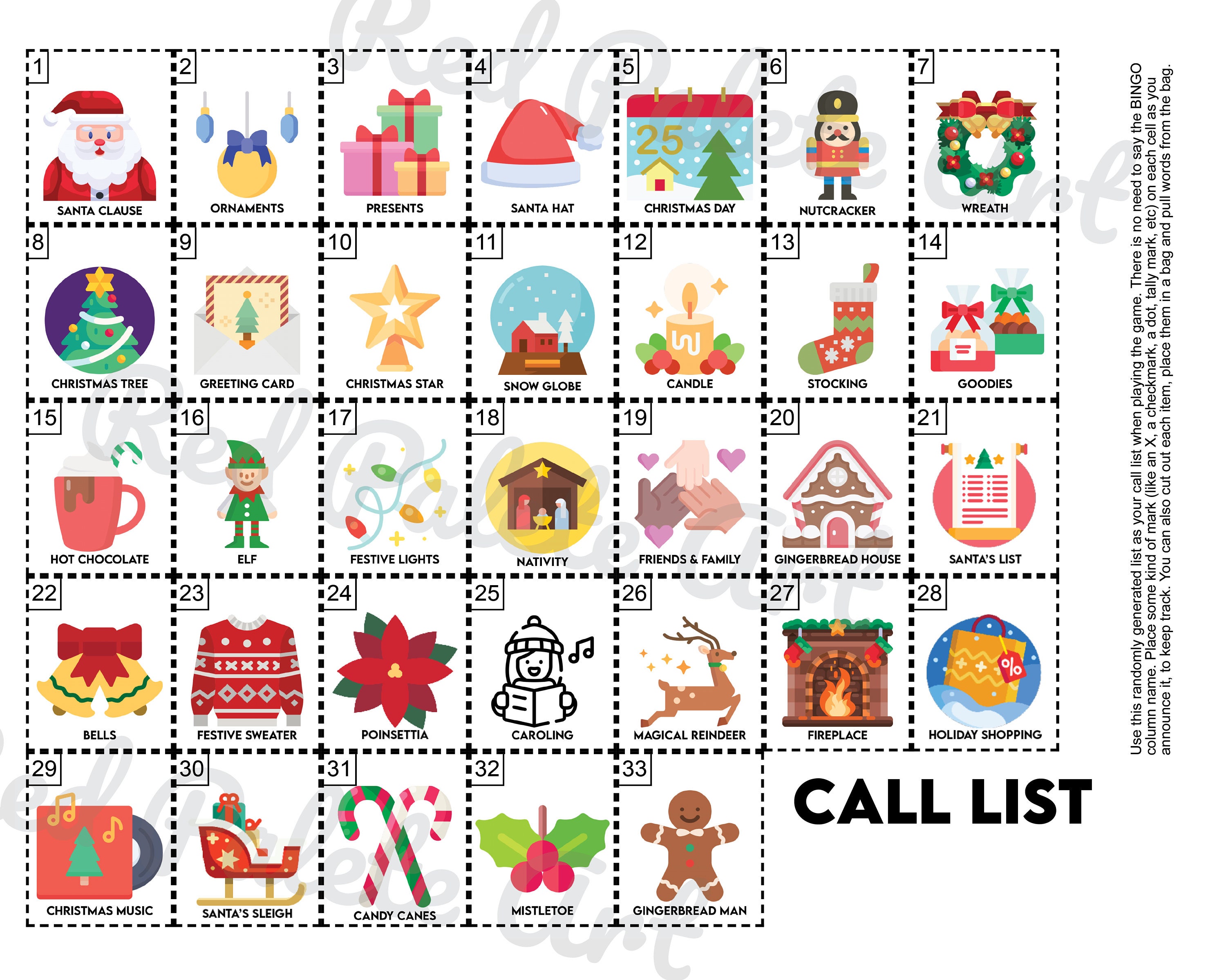 DIGITAL DOWNLOAD 32 Christmas Printable Bingo Cards Includes Calling ...
