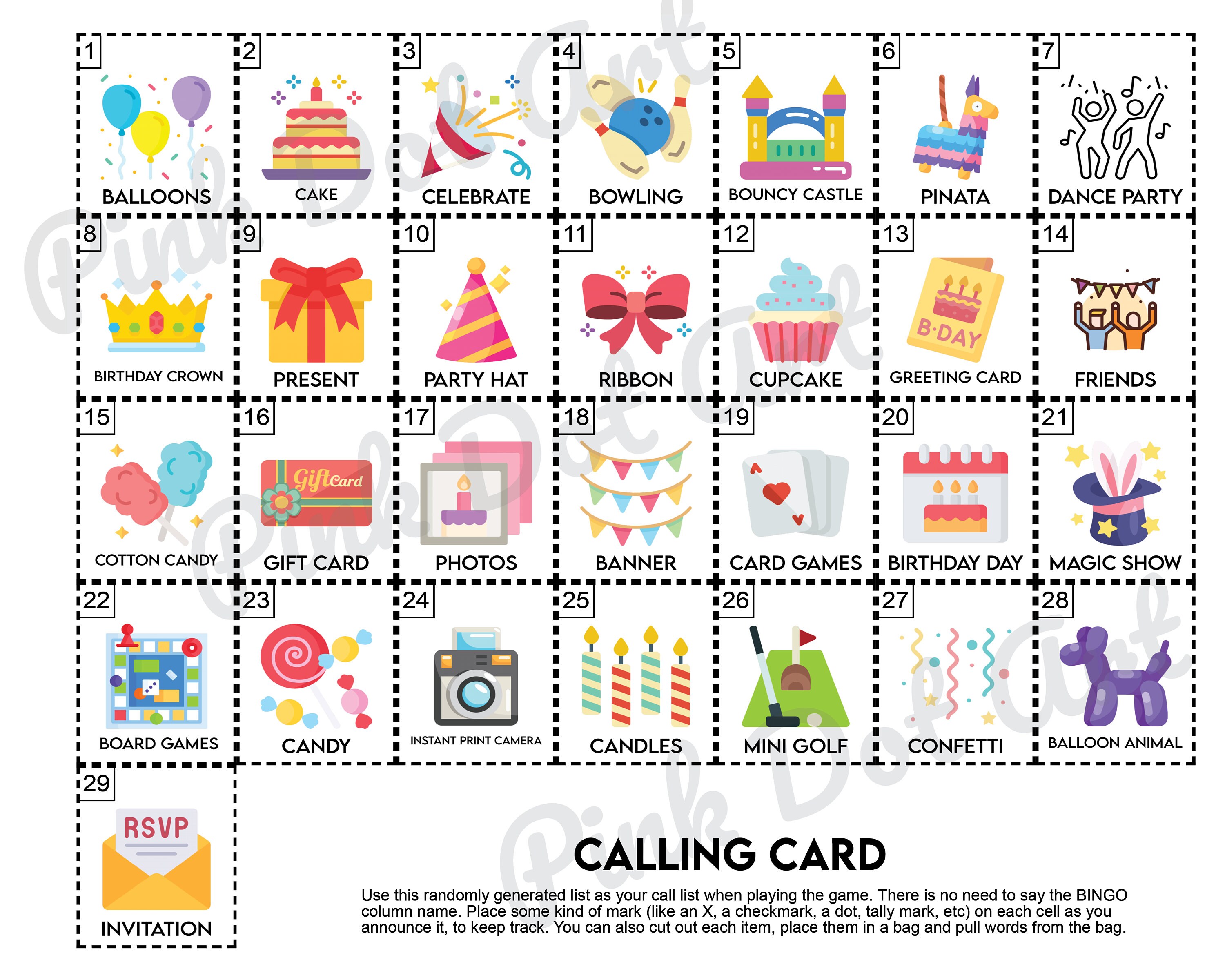 DIGITAL DOWNLOAD - Birthday 32 Bingo Cards - Includes Calling Card ...