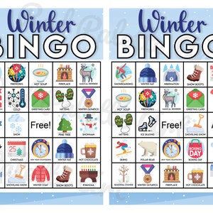 DIGITAL DOWNLOAD 32 Winter Printable Bingo Cards Includes Calling Card ...