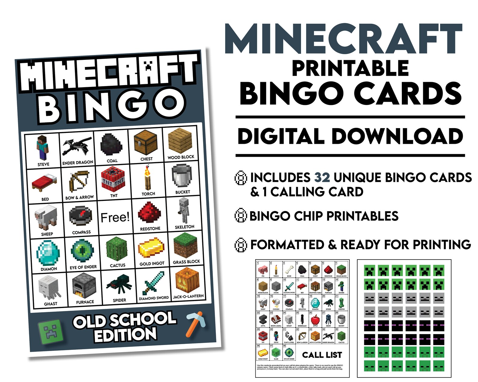 DIGITAL DOWNLOAD - Pixel Mining Game 32 Bingo Cards Includes Calling ...