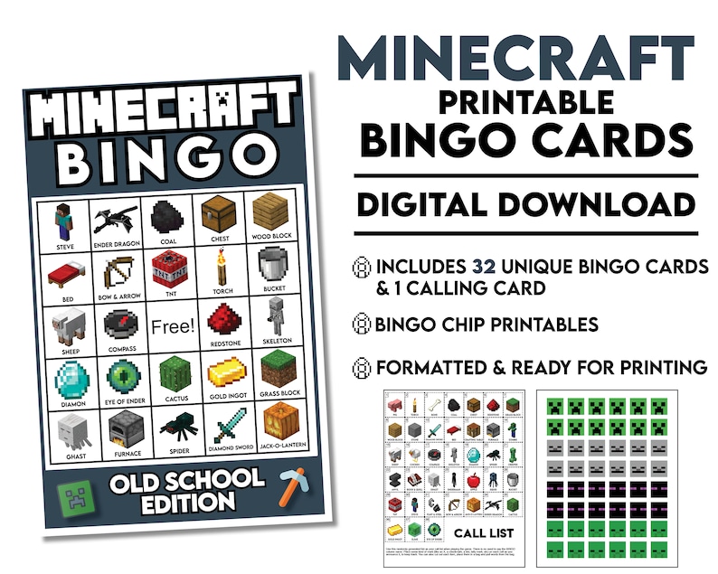 DIGITAL DOWNLOAD - Pixel Mining Game 32 Bingo Cards Includes Calling ...