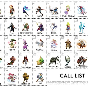DIGITAL DOWNLOAD ZELDA (the Legend of Zelda) Printable Bingo Cards ...