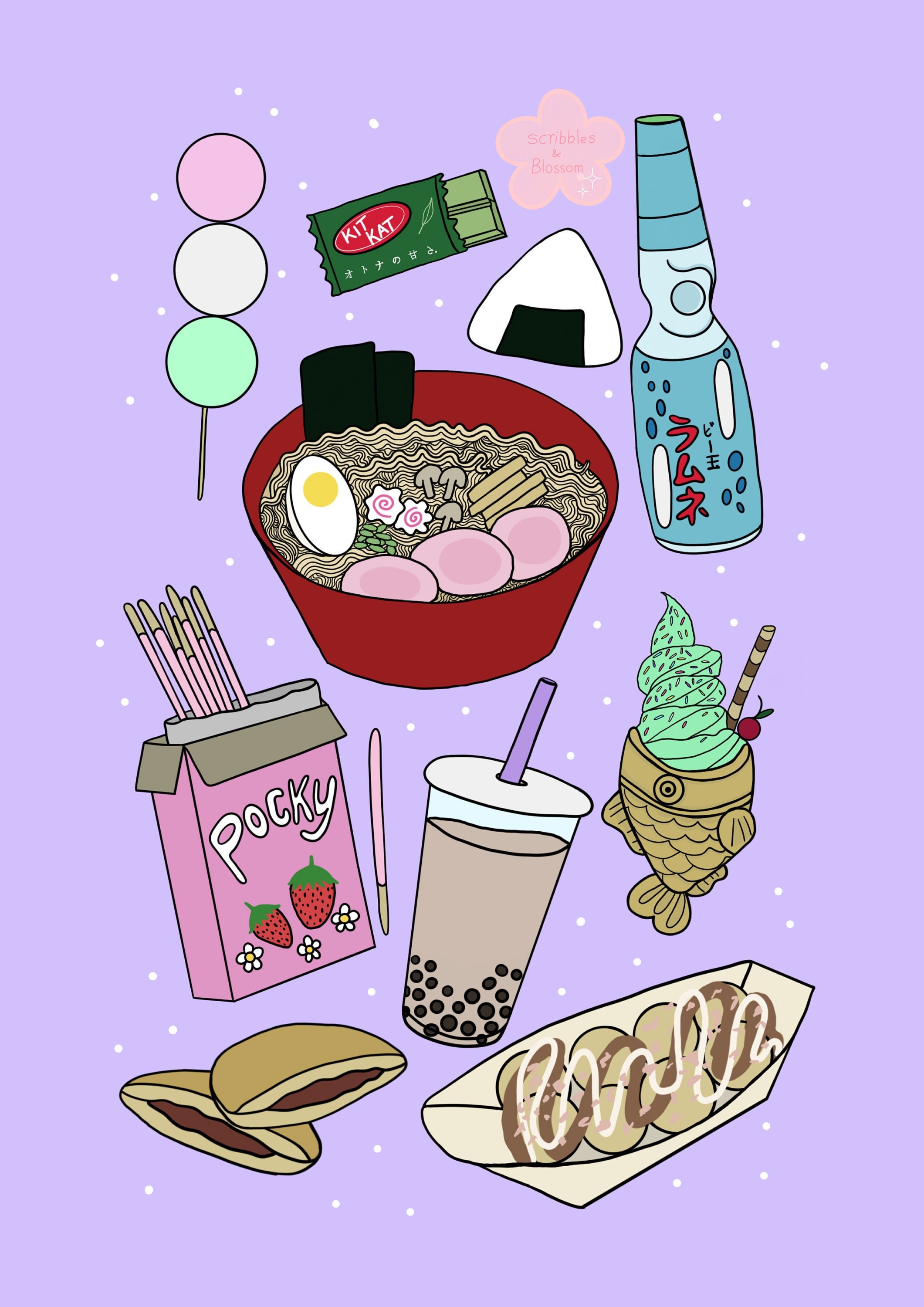 Japanese Kawaii Snacks Art Print! - Etsy