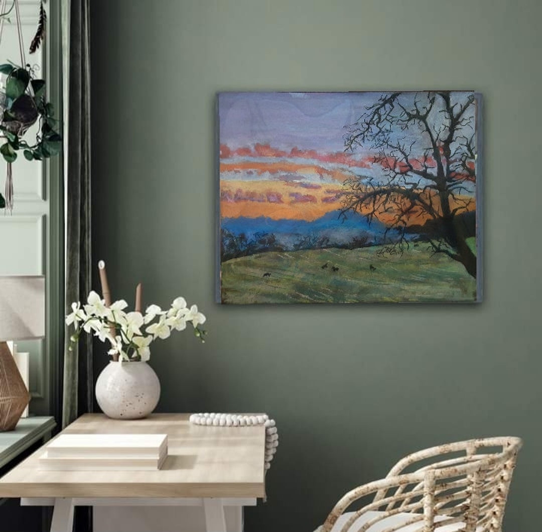 Mountain Painting Print, Mountain Sunset Painting, Blue Ridge Mountains ...