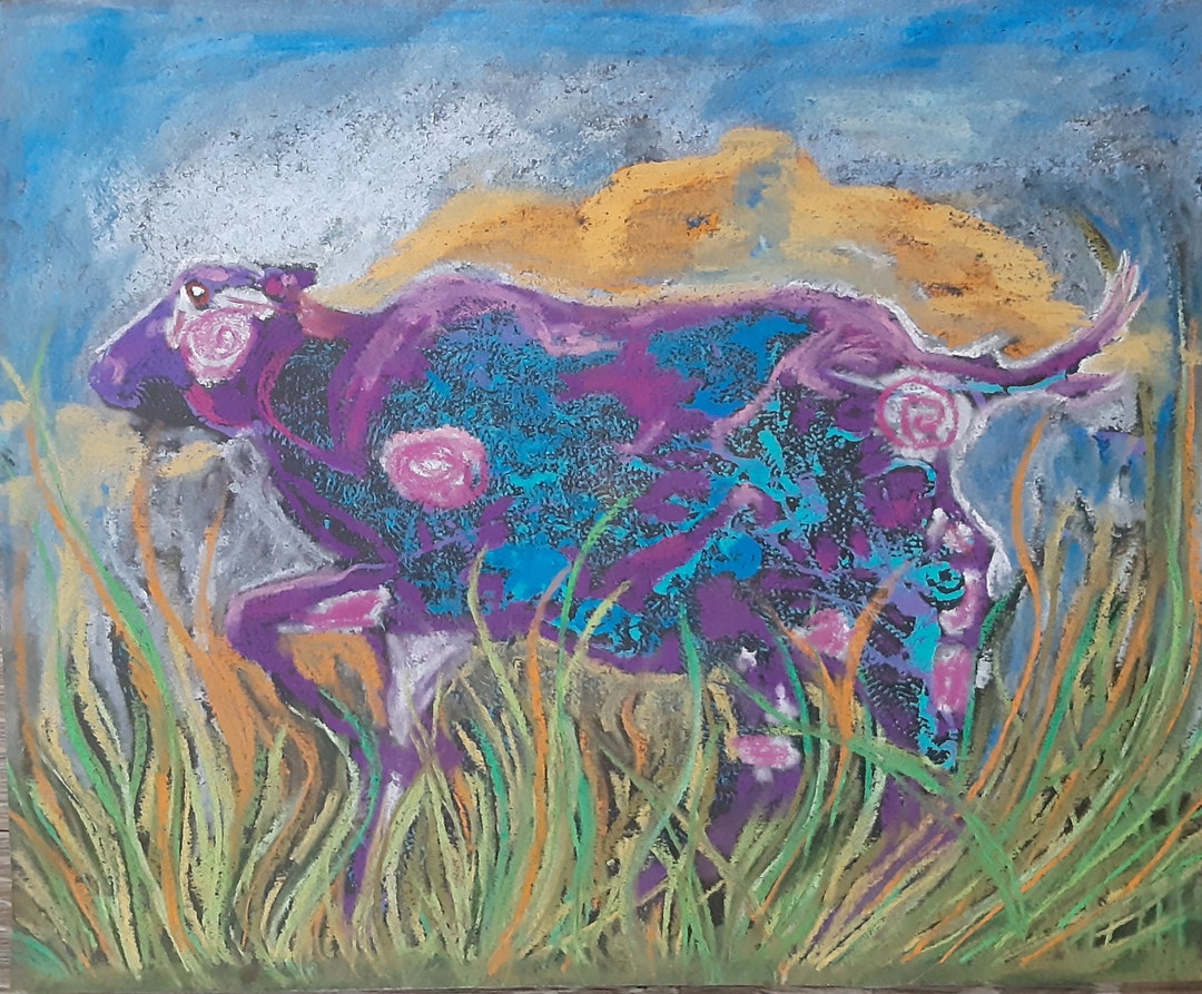 Purple Cow Art Print, Cow Art, Abstract Cow Painting, Whimsical Cow ...