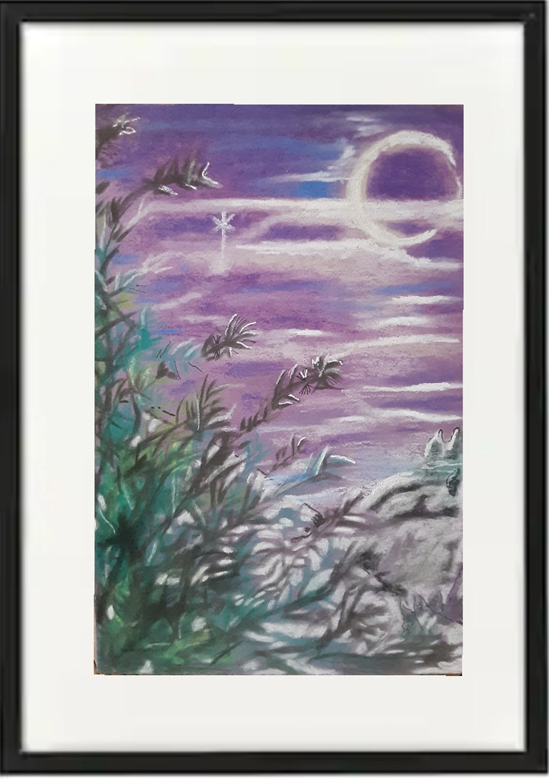 Winter Snow Art Print, Crescent Moon Art Print, Silent Night Poster ...
