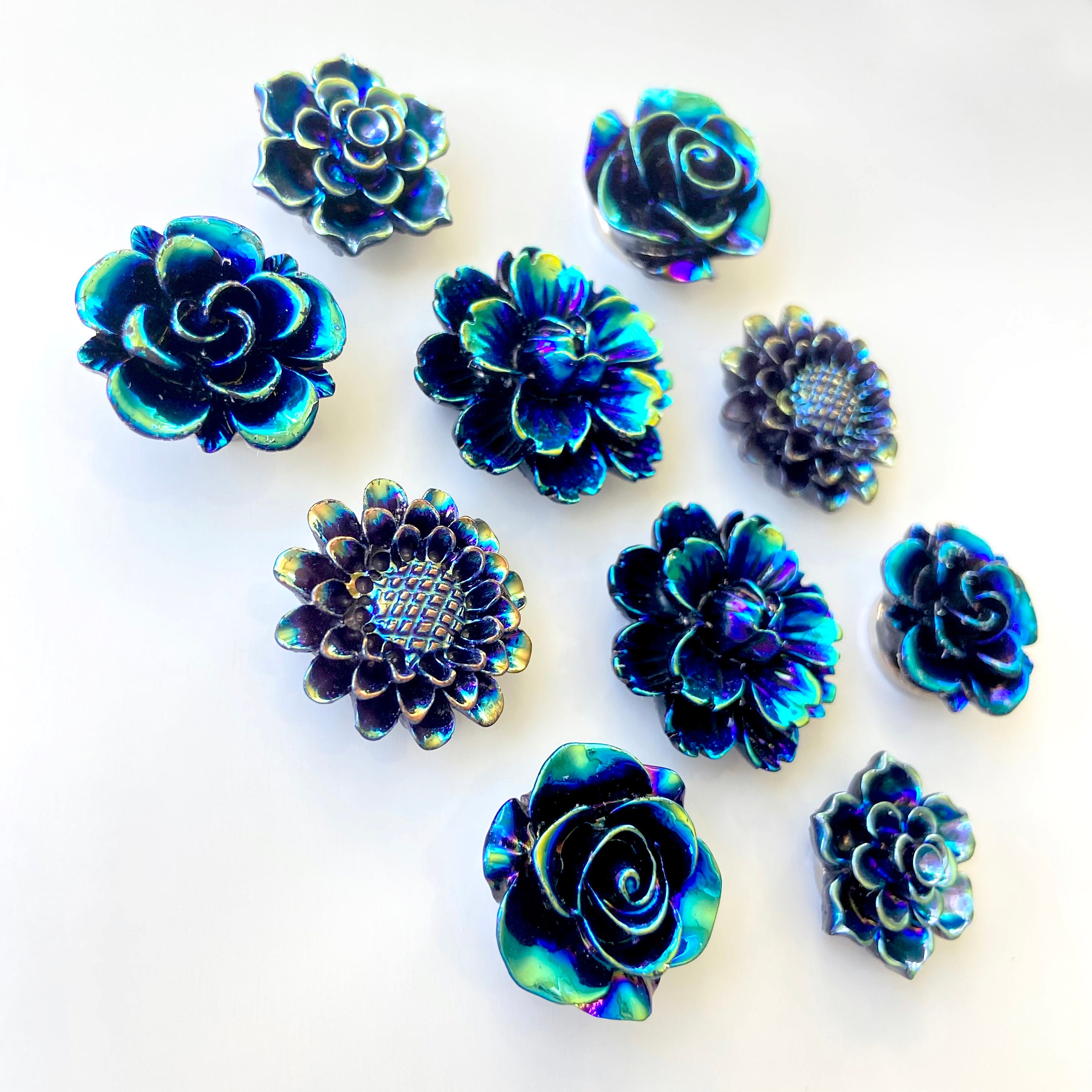 Iridescent Blue Flower Fridge Magnets Set of 10 Pretty - Etsy