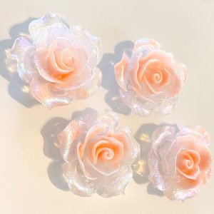 Large Pink Rose Magnets, Sparkling Fridge Magnets, Iridescent Decor ...