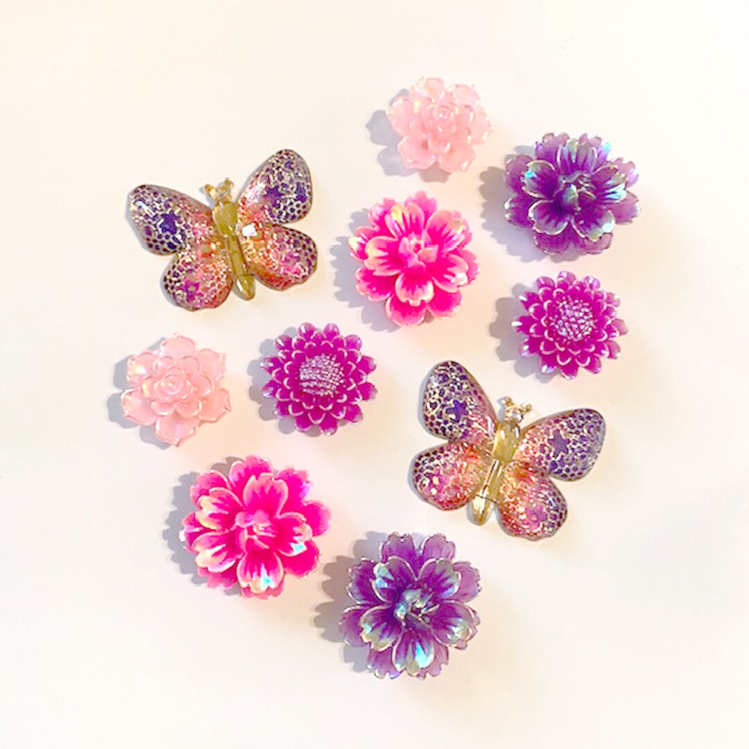 Butterfly Magnets, Pink and Purple Butterflies and Flowers, Pretty ...