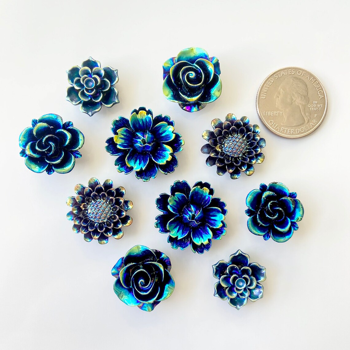 Iridescent Blue Flower Fridge Magnets Set of 10 Pretty - Etsy