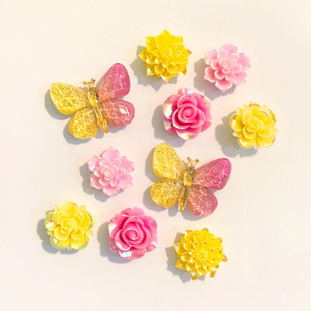 Butterflies and Flower Magnet Set, Pink and Yellow Fridge Magnets ...