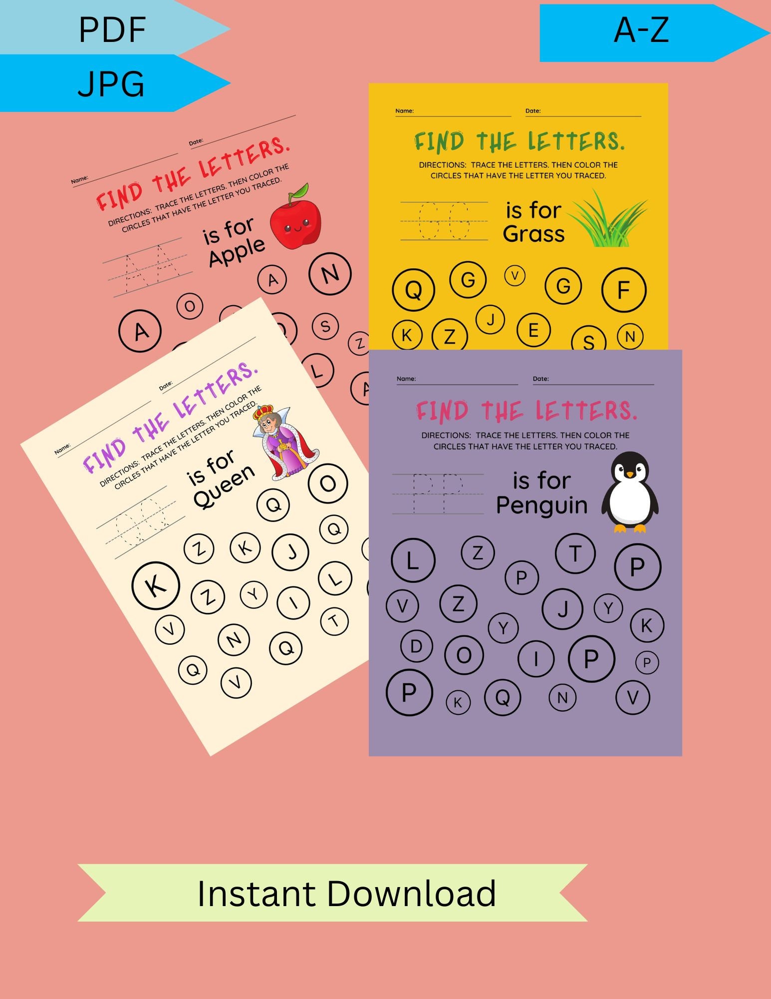 Trace Find and Color the Alphabets Know Your Alphabets Fun - Etsy