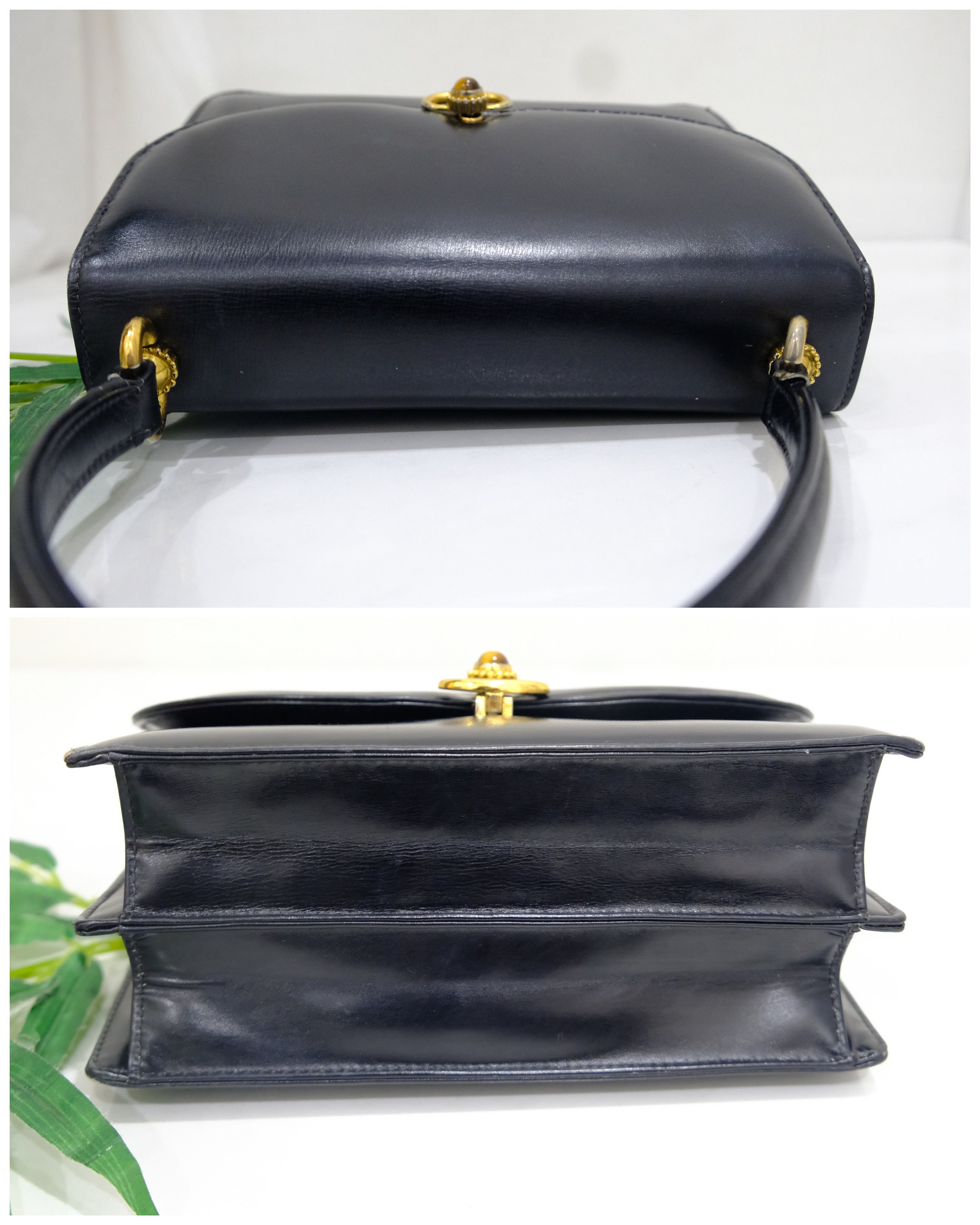 Authentic Vintage GUCCI Black Leather Handbag - Etsy