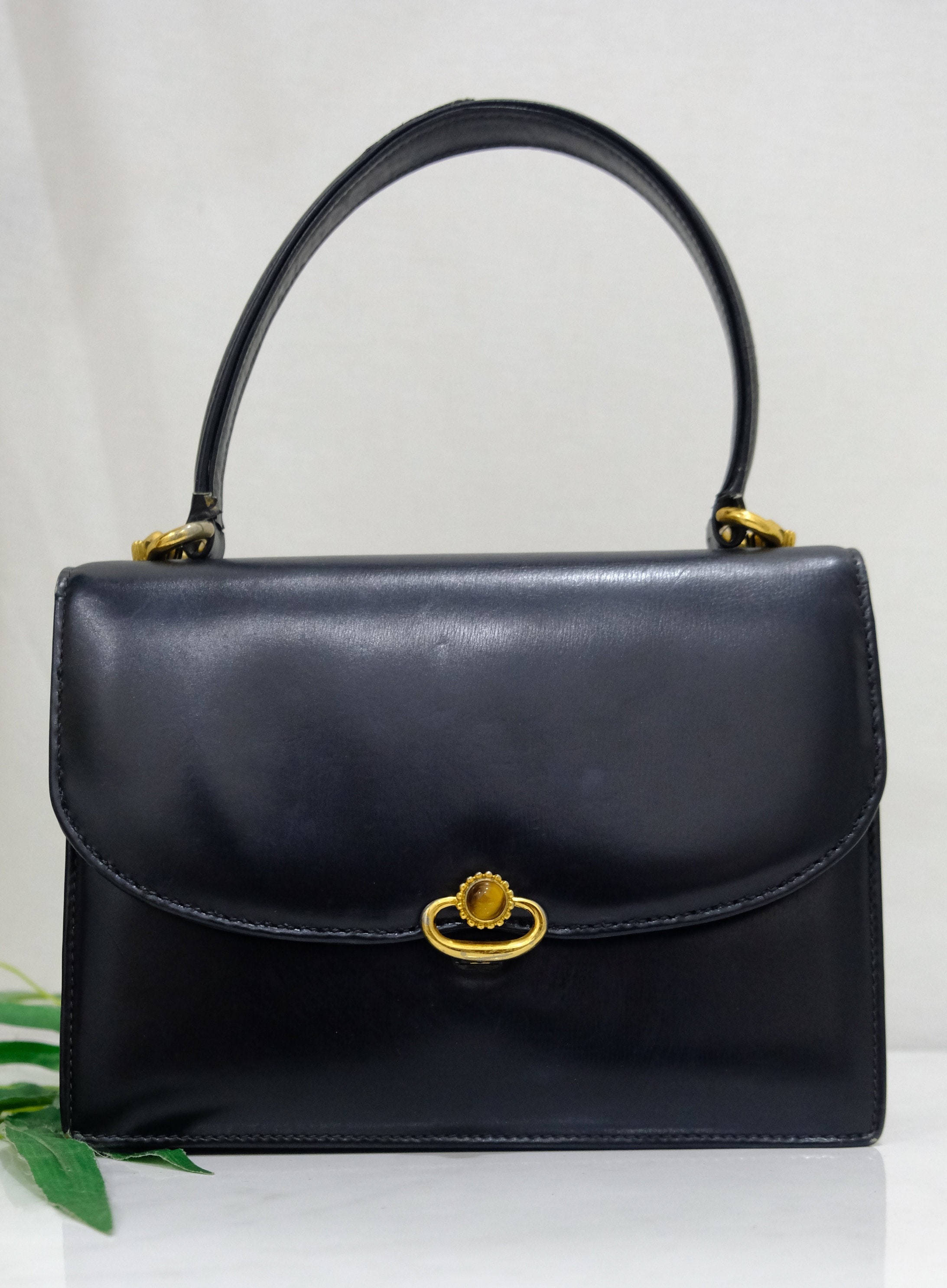 Authentic Vintage GUCCI Black Leather Handbag - Etsy