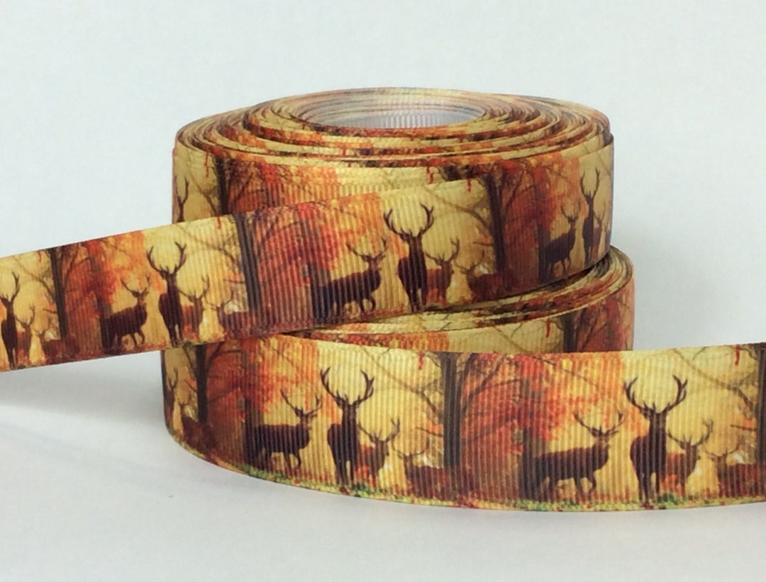 Elk Standing in Forest 3/4 and 1 Printed Grosgrain Ribbon Forest ...