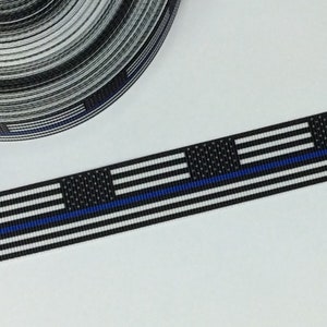 Thin Blue Line With Flags - 7/8" - Printed Grosgrain Ribbon - Awareness ...