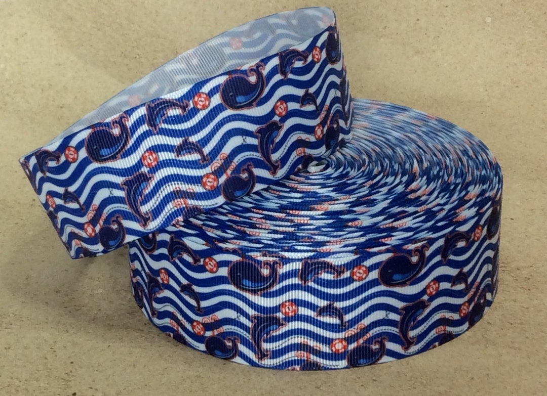 Wavy Blue Ocean Life - 1.5" - Printed Grosgrain Ribbon - Marine Mammals ...