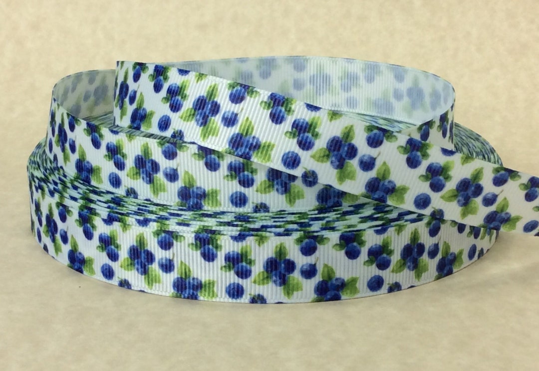Blueberries on White - 5/8" - Printed Grosgrain Ribbon - Etsy