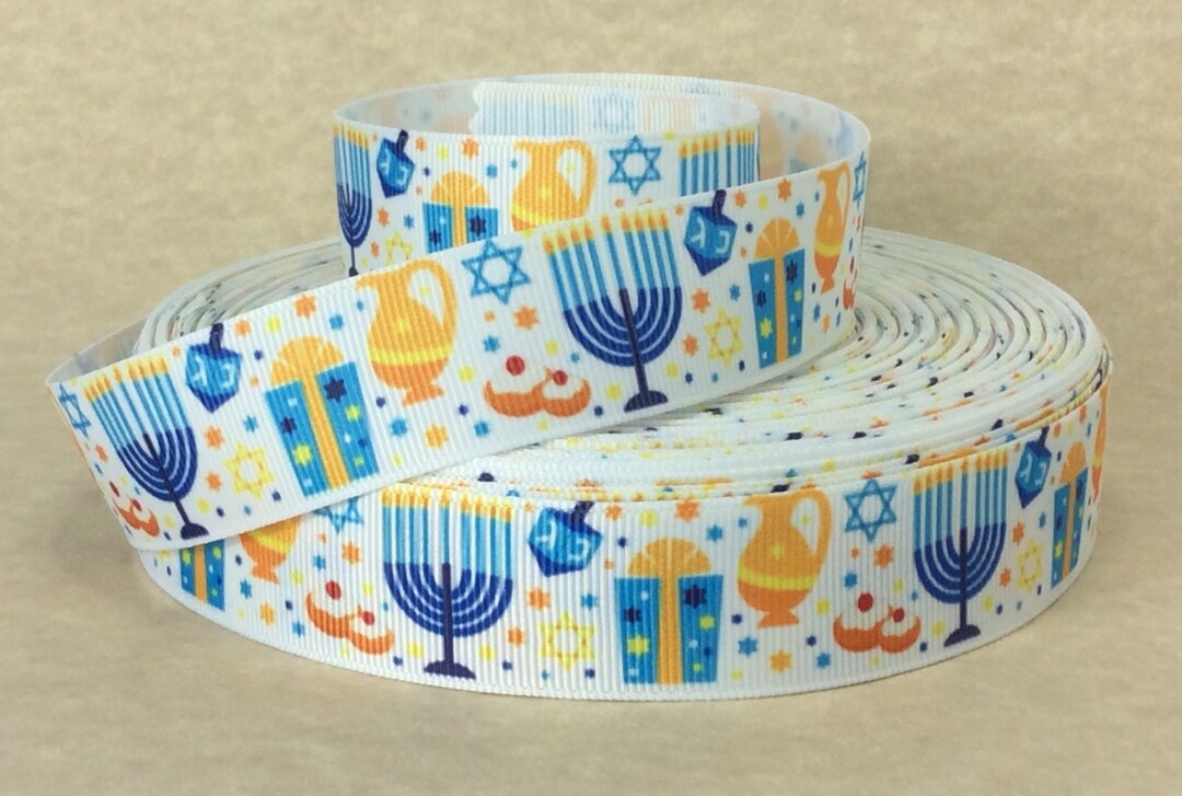 Hanukkah Celebration - 1" - Printed Grosgrain Ribbon - Judaism - Jewish ...