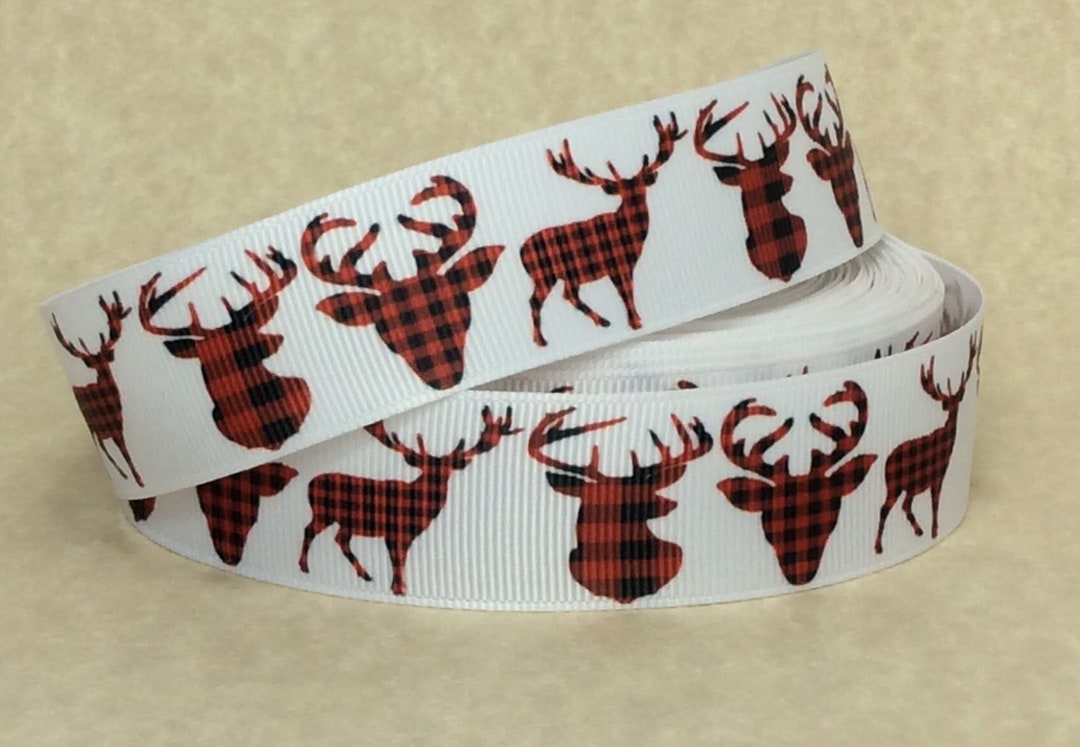 Buffalo Plaid Deer and Elk - 1" - Printed Grosgrain Ribbon - Etsy