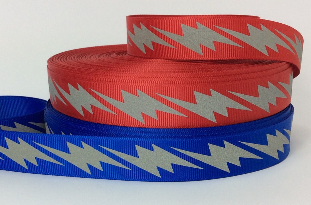 Reflective Lightning Bolt on RED or BLUE - 7/8" - Printed Grosgrain ...