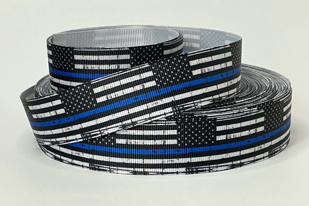 Distressed Thin Blue Line - 1" - Printed Grosgrain Ribbon - Etsy