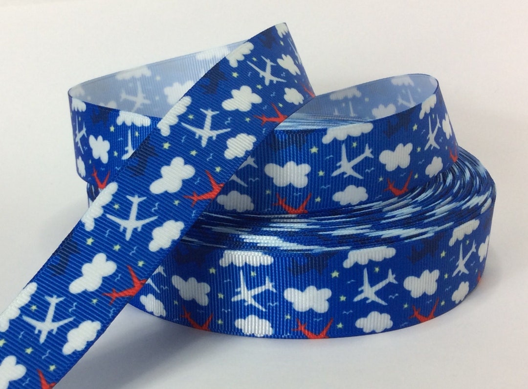Airplanes in the Sky - 1" - Printed Grosgrain Ribbon - Travel ...