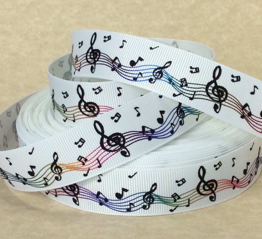 Music Notes on Colorful Staff - 7/8" - Printed Grosgrain Ribbon - Music ...