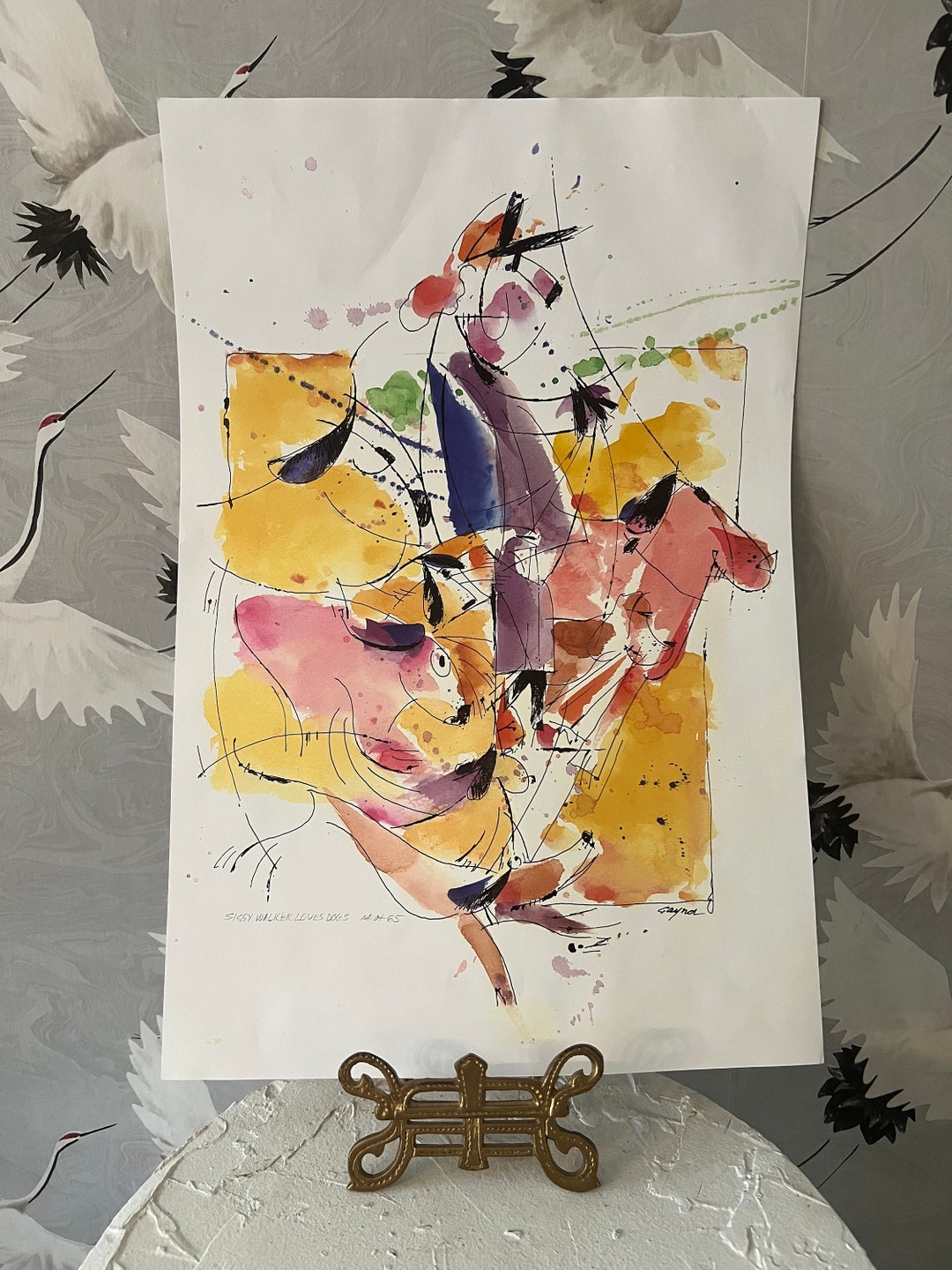 1965 Lady Dog Walker Watercolor Lithograph - Etsy