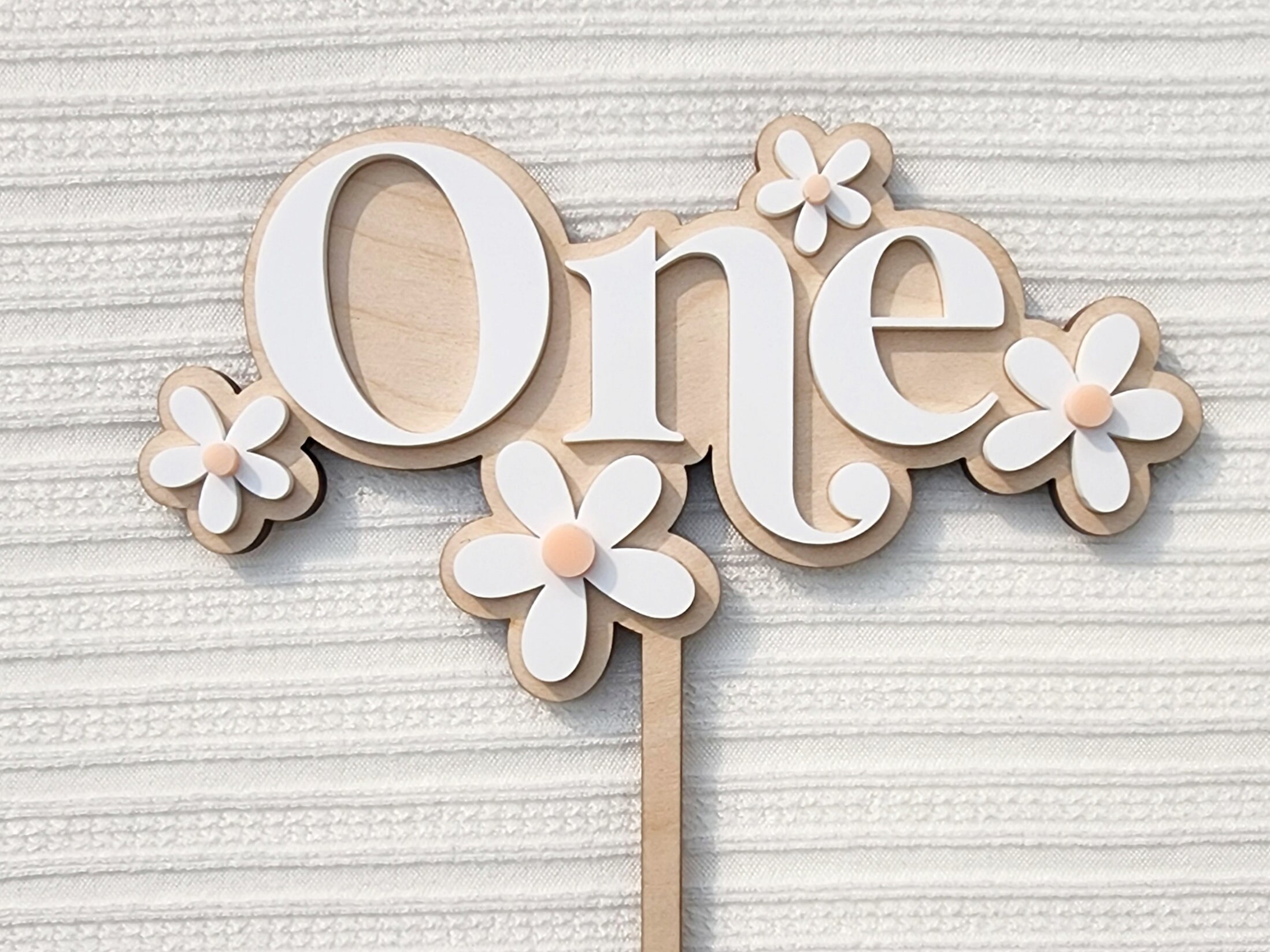 White and Peach or Pink Daisy One Cake Topper Daisy First - Etsy