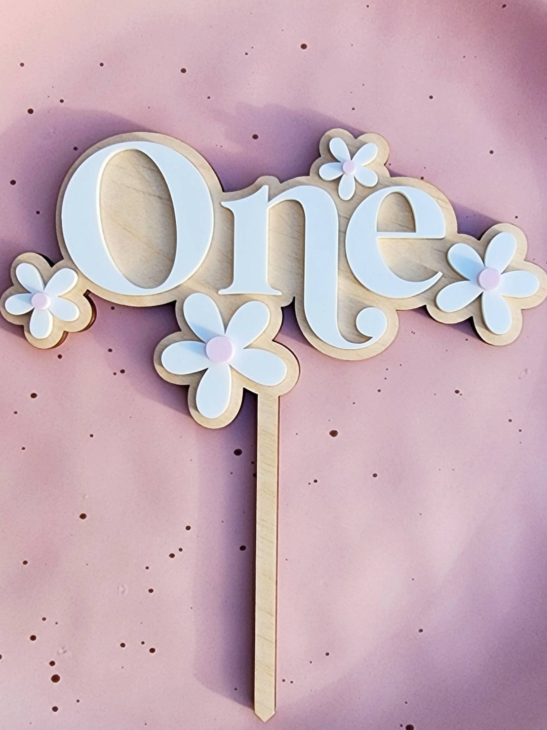 White and Peach or Pink Daisy One Cake Topper, Daisy First Birthday ...