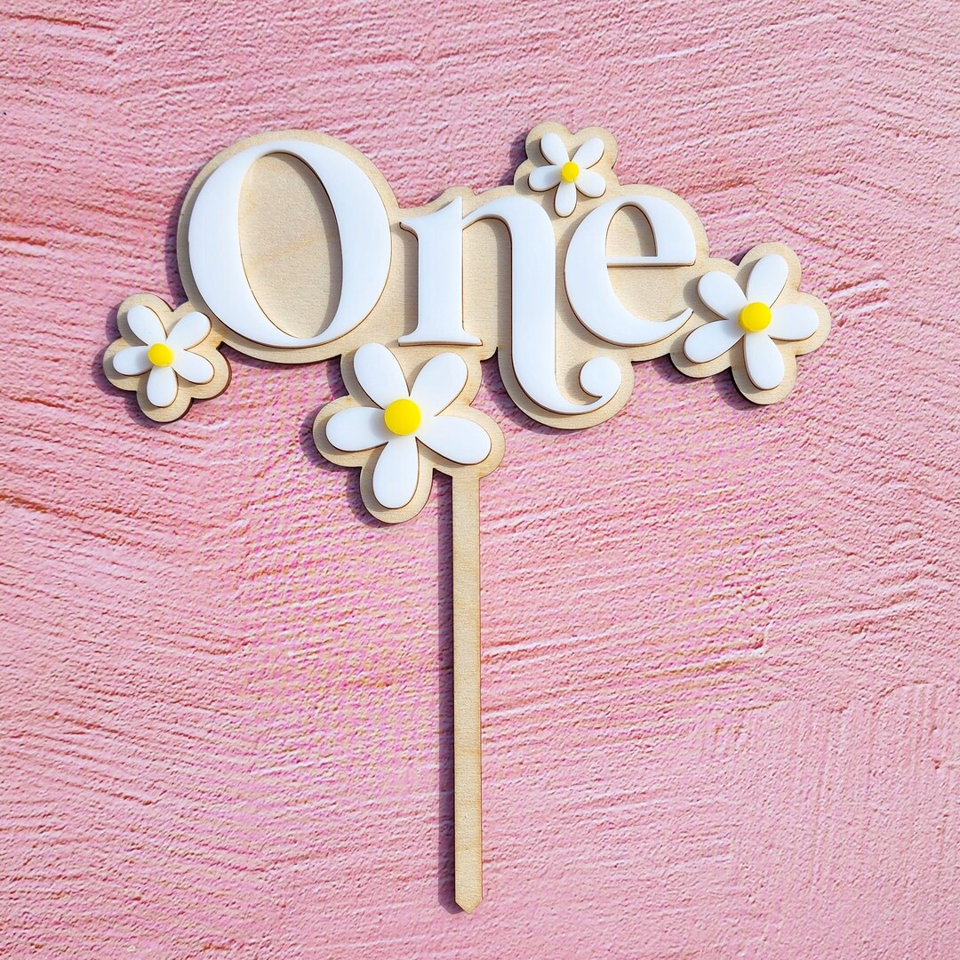 Wood Daisy Cake Topper, Daisy One Cake Topper, Groovy Cake Topper ...