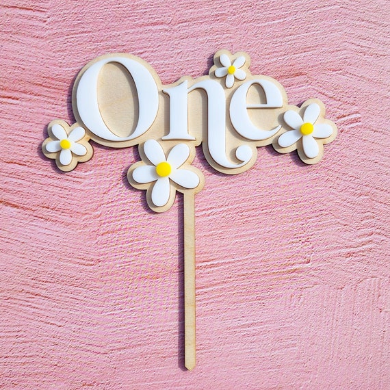 Wood Daisy Cake Topper Daisy One Cake Topper Groovy Cake - Etsy