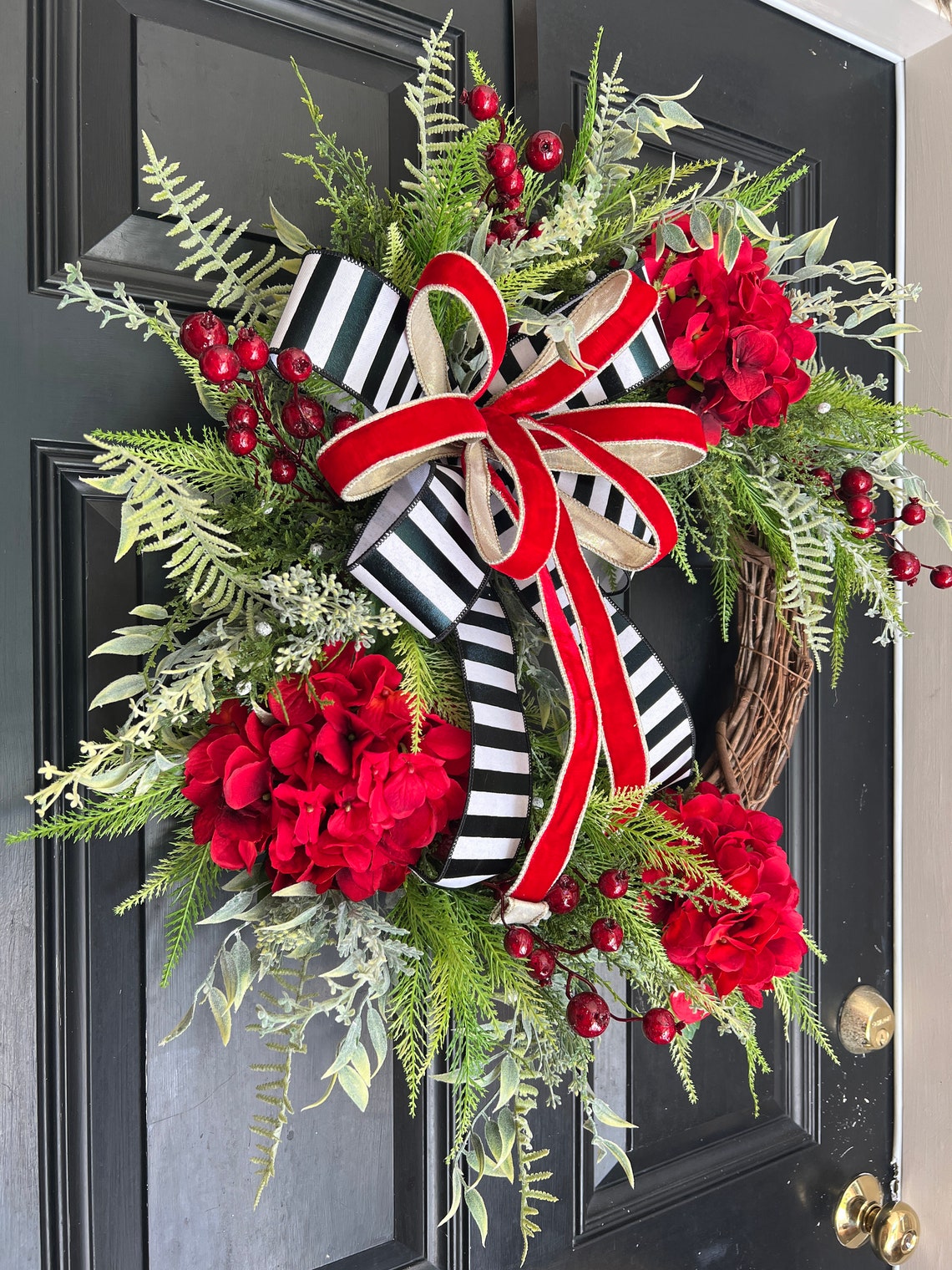 Christmas Hydrangea Wreath Red Hydrangea Wreath Black and - Etsy