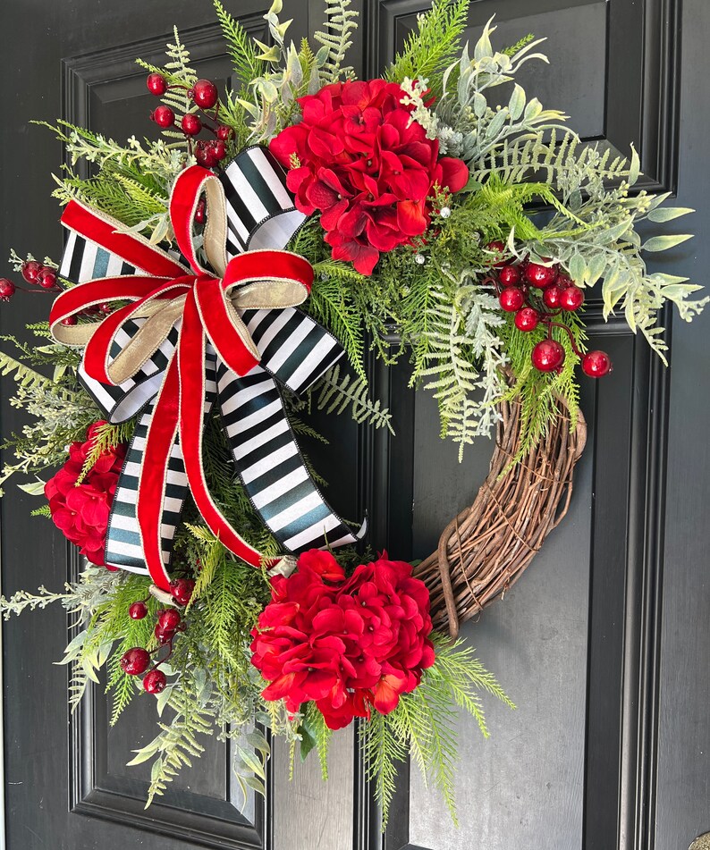 Christmas Hydrangea Wreath Red Hydrangea Wreath Black and - Etsy