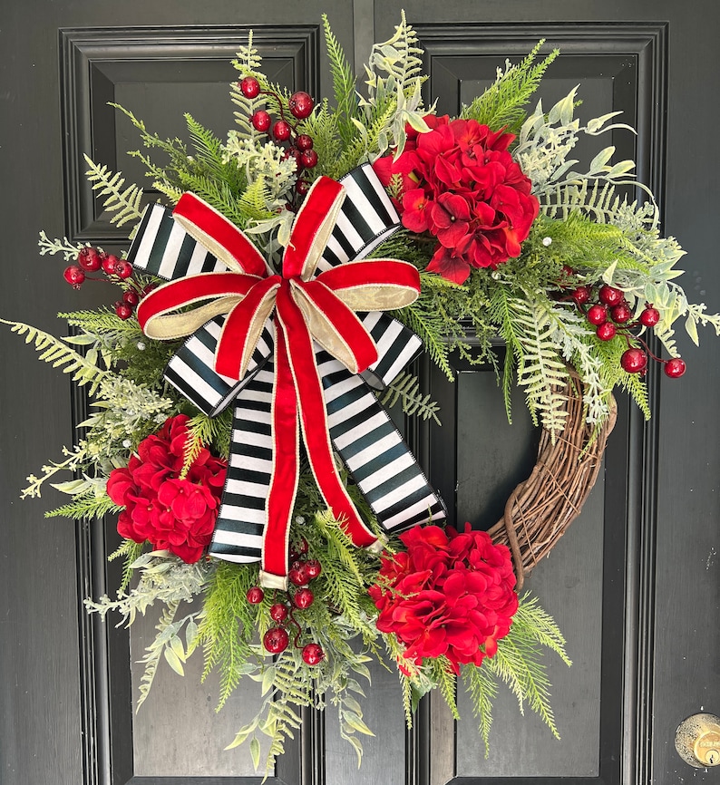 Christmas Hydrangea Wreath Red Hydrangea Wreath Black and - Etsy
