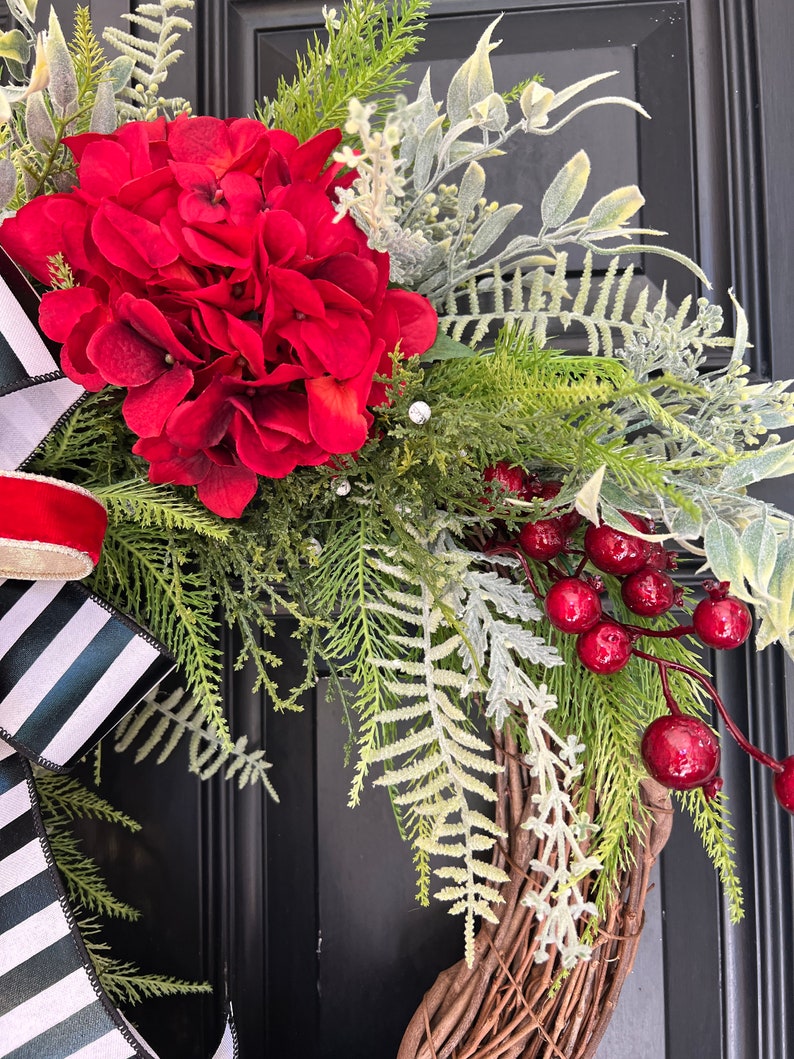 Christmas Hydrangea Wreath Red Hydrangea Wreath Black and - Etsy