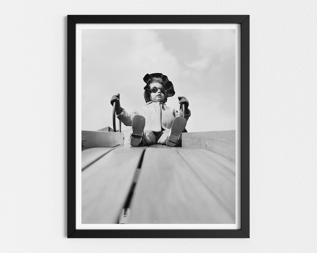 Vintage Photo Printable | Cute Kid on Playground Slide | Black and ...