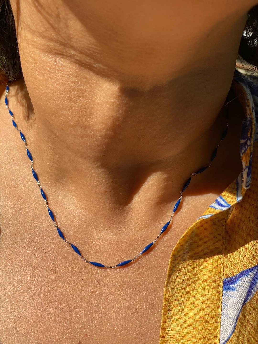 Blue Chain Necklace, Unique Silver Jewelry, Thick Silver Chain ...