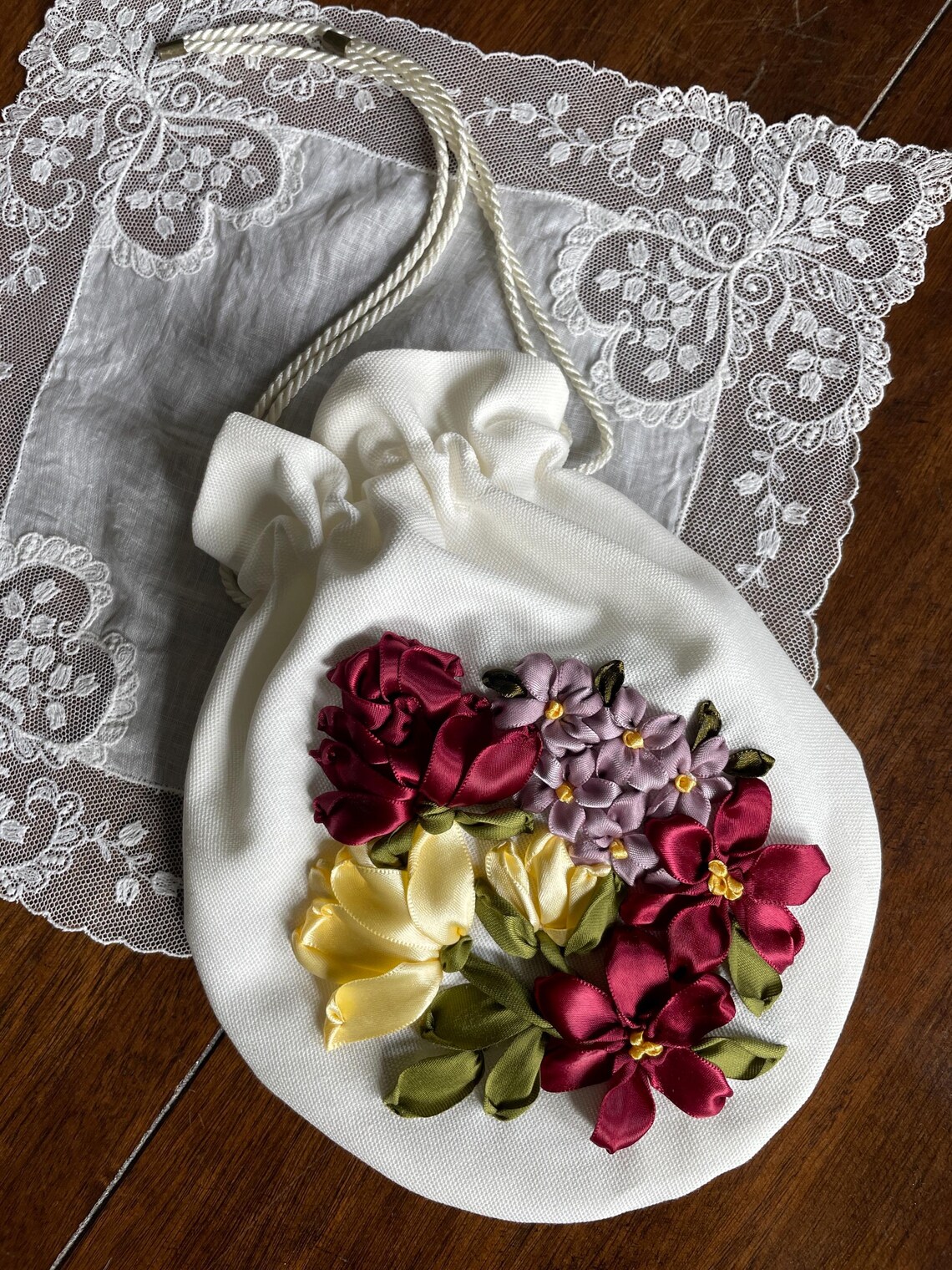 Ribbon Embroidered Reticule or Embroidered Purse or Regency Reticule - Etsy