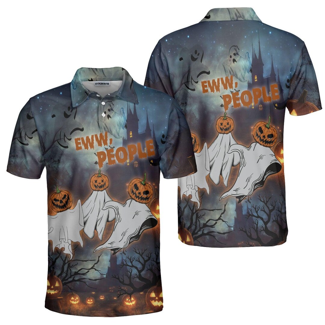 Halloween Polo Shirt, Ghost Pumpkin Print, Funny Eww People Shirt ...