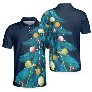 Christmas Golf Polo Shirt, Holiday Tree All-over Print, Xmas Golf Ball ...