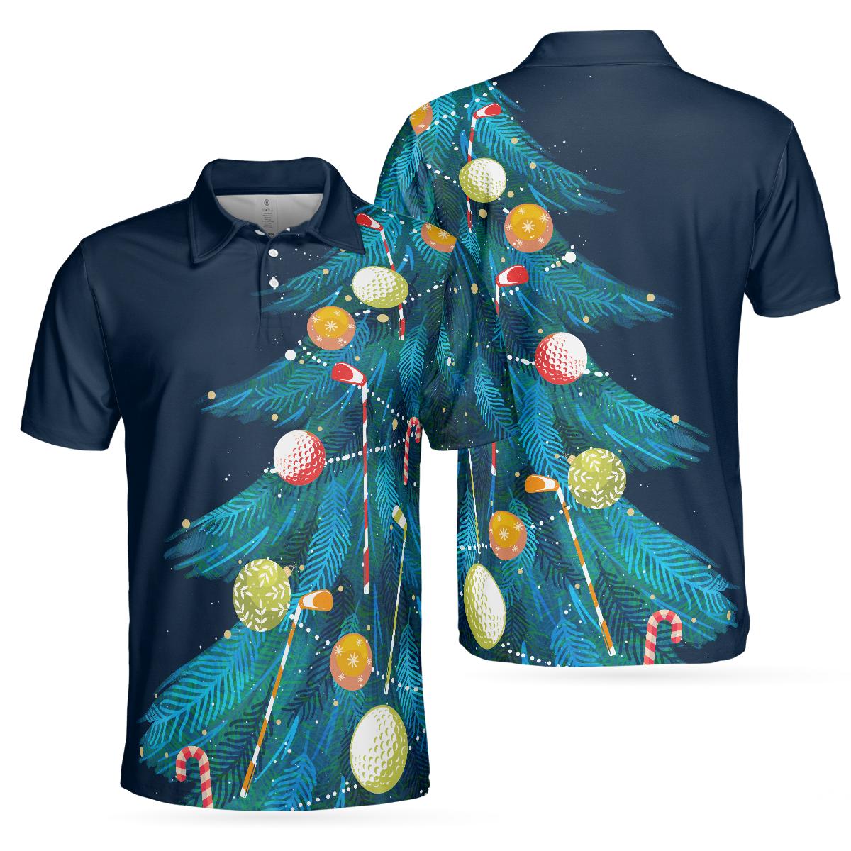Christmas Golf Polo Shirt, Holiday Tree All-over Print, Xmas Golf Ball ...
