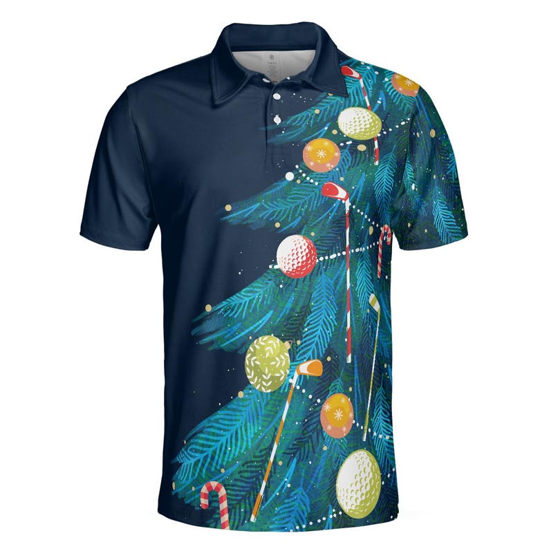 Christmas Golf Polo Shirt, Holiday Tree All-over Print, Xmas Golf Ball ...