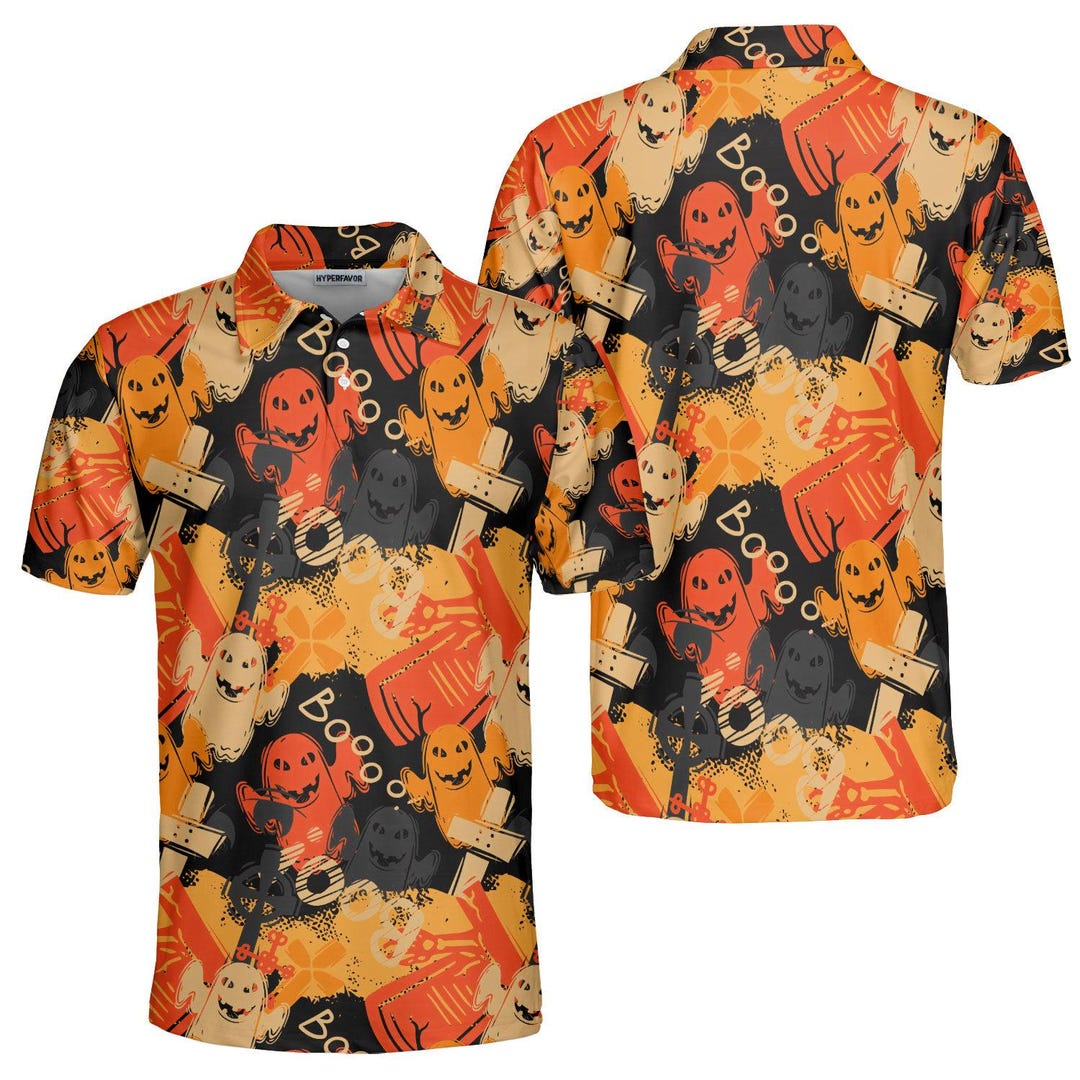 Funny Ghost Polo Shirt, Halloween Boo Pattern, All-over Print, Spooky ...