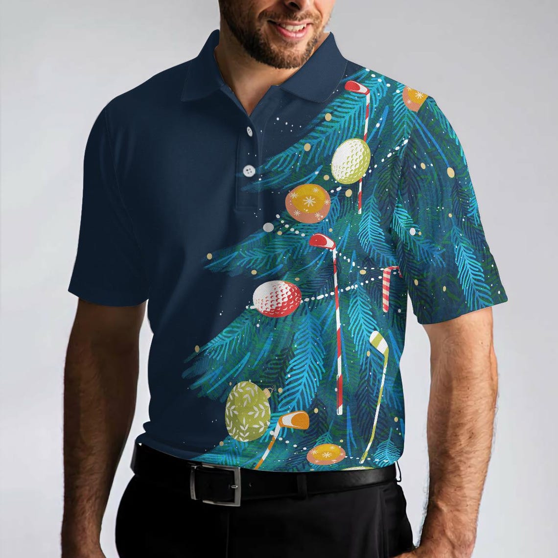 Christmas Golf Polo Shirt, Holiday Tree All-over Print, Xmas Golf Ball ...